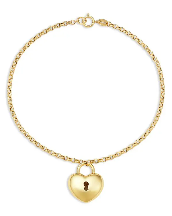 Bloomingdale'S 14k Yellow Puffed Heart Lock Charm Bracelet - Gold