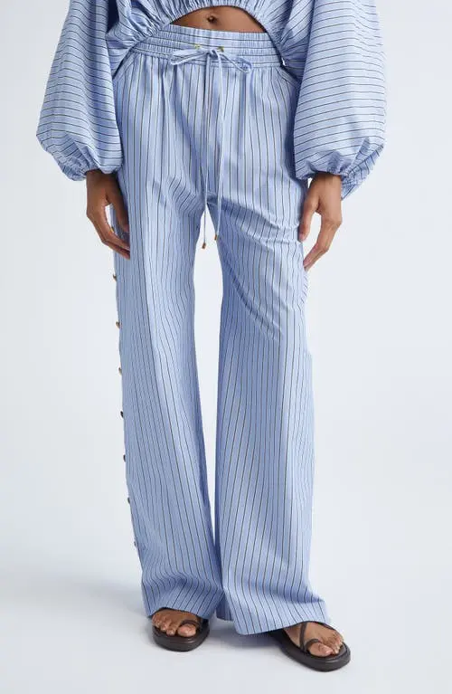 Zimmermann Rebellion Stripe Poplin Wide Leg Button Pants - Hydrangea Stripe