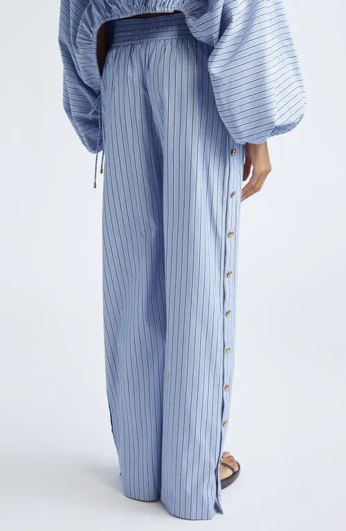 Zimmermann Rebellion Stripe Poplin Wide Leg Button Pants - Hydrangea Stripe