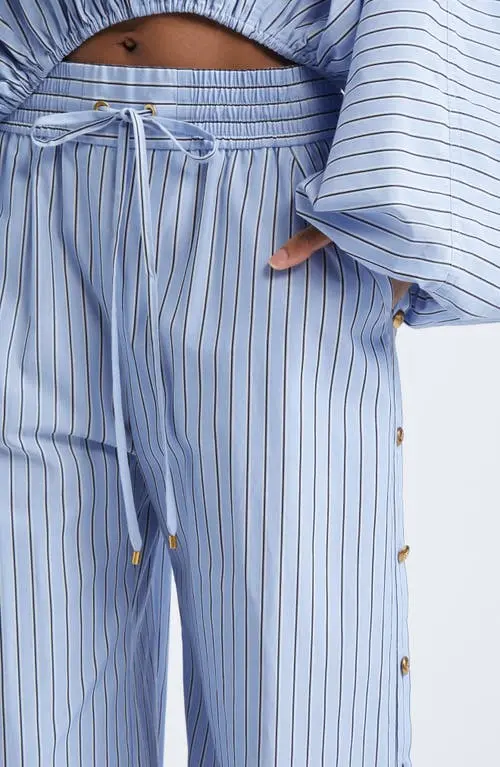 Zimmermann Rebellion Stripe Poplin Wide Leg Button Pants - Hydrangea Stripe