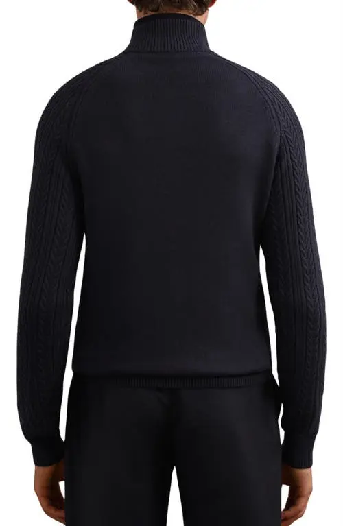 REISS Loxley Quarter Zip Cable Knit Sweater - Navy