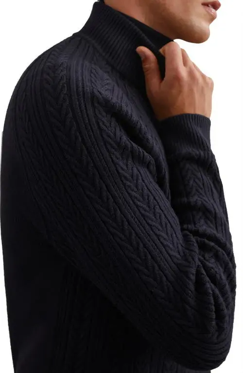 REISS Loxley Quarter Zip Cable Knit Sweater - Navy