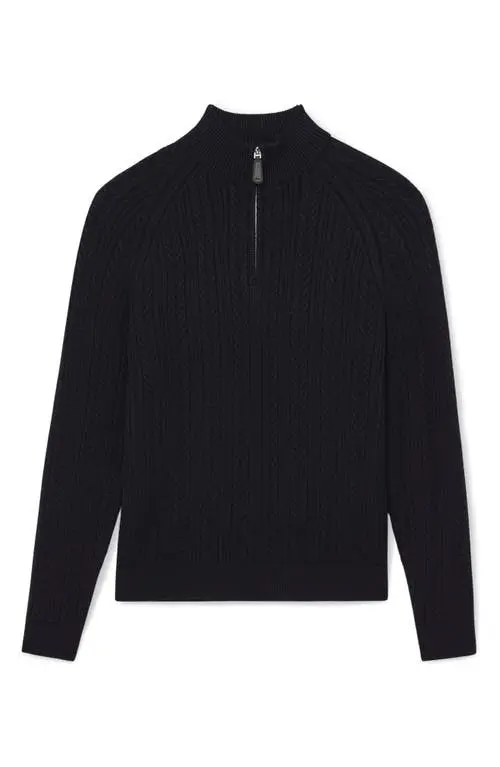 REISS Loxley Quarter Zip Cable Knit Sweater - Navy