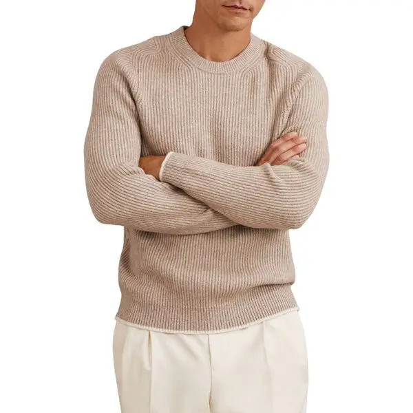 REISS Crammond Rib Sweater - Oatmeal Brown