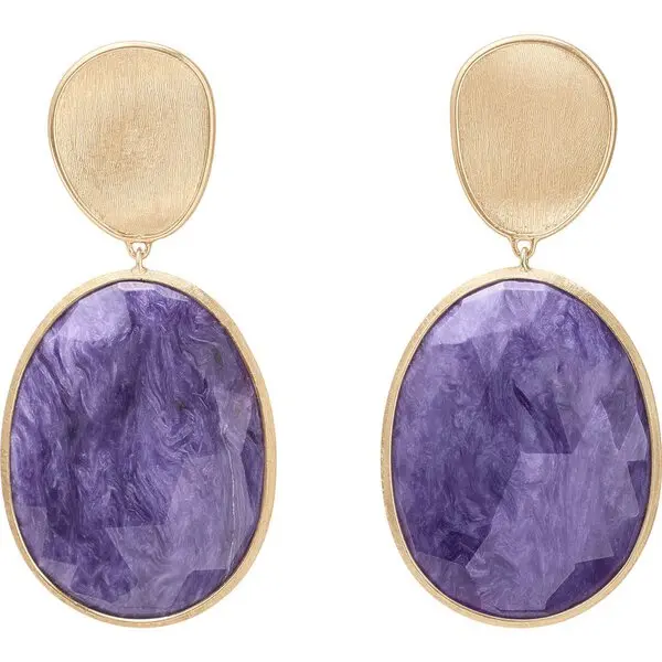 Marco Bicego Lunaria Charoite Drop Earrings - Yellow Gold