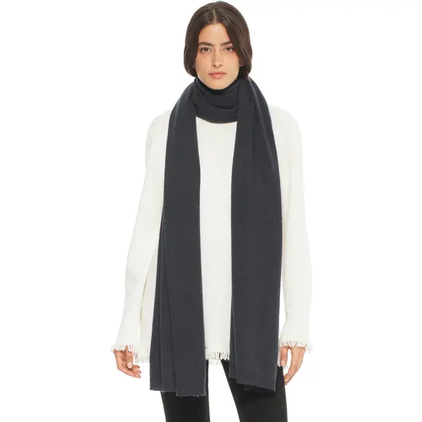 MONTICELLI CASHMERE Essential Pure Cashmere Maxi Wide Scarf - Charcoal