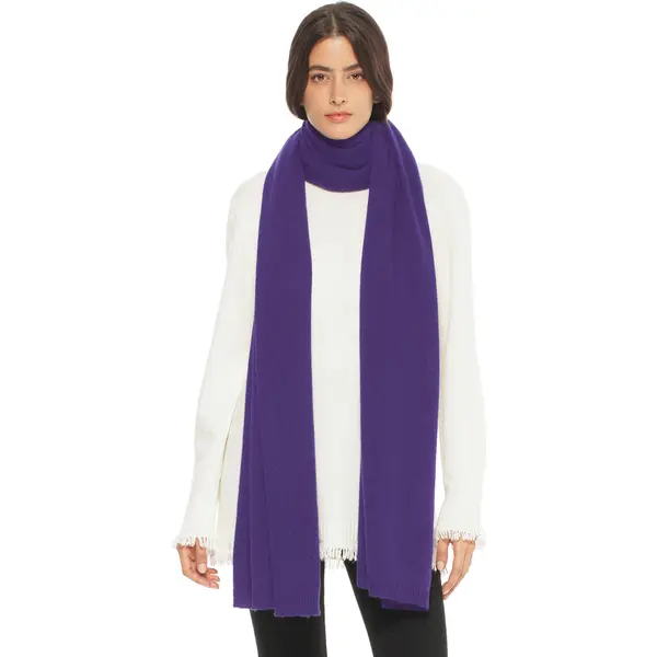 MONTICELLI CASHMERE Essential Pure Cashmere Maxi Wide Scarf - Iris Purple
