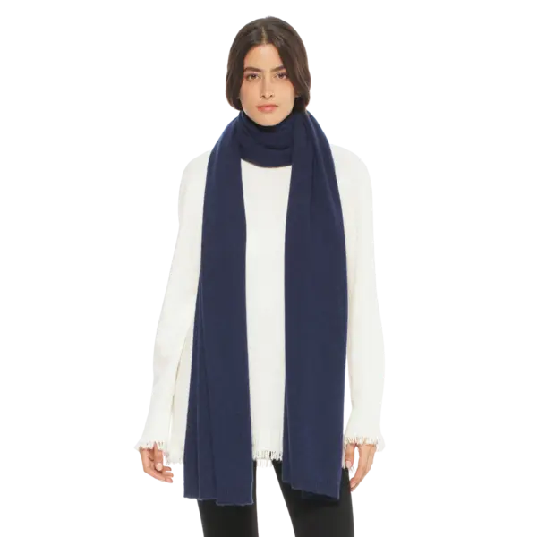 MONTICELLI CASHMERE Essential Pure Cashmere Maxi Wide Scarf - Melange Blue