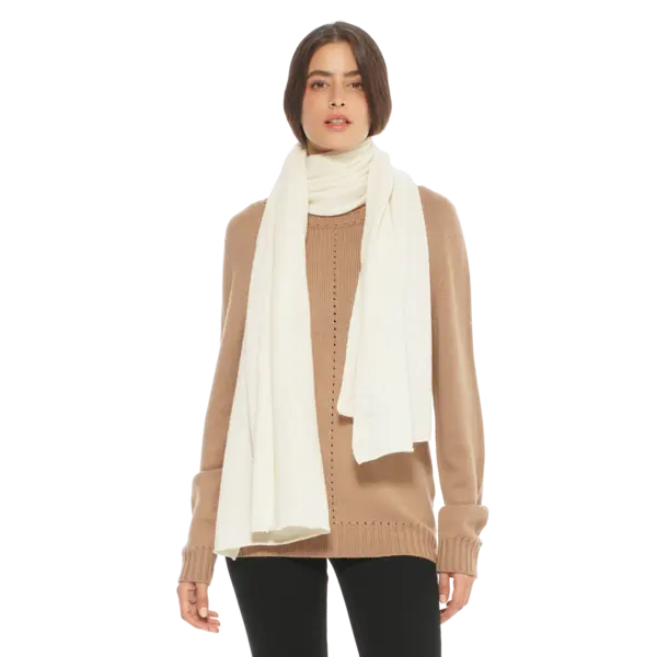 MONTICELLI CASHMERE Essential Pure Cashmere Maxi Wide Scarf - Milk White
