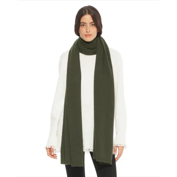 MONTICELLI CASHMERE Essential Pure Cashmere Maxi Wide Scarf - Olive Green