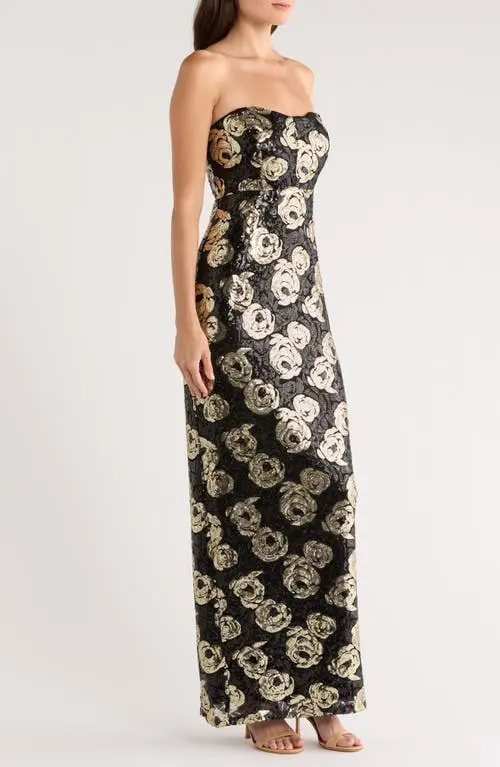 CECE DUPRAZ Floral Sequin Strapless Gown