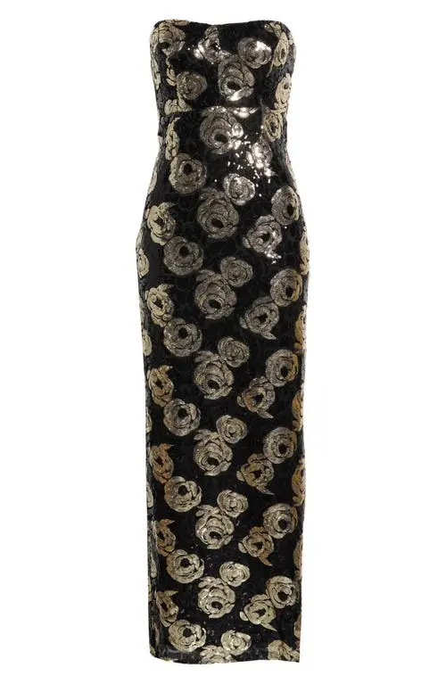 CECE DUPRAZ Floral Sequin Strapless Gown