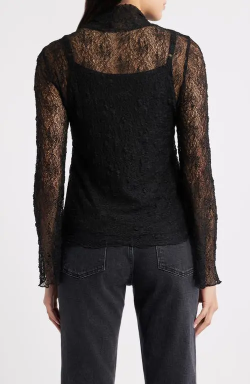 Wit & Wisdom Sheer Knit Mock Neck Top - Black