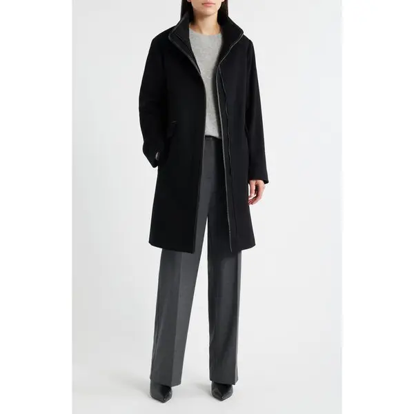Fleurette Wool Coat With Leather Trim