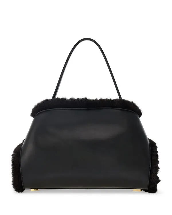 FERRAGAMO Hug Leather & Shearling Shoulder Bag