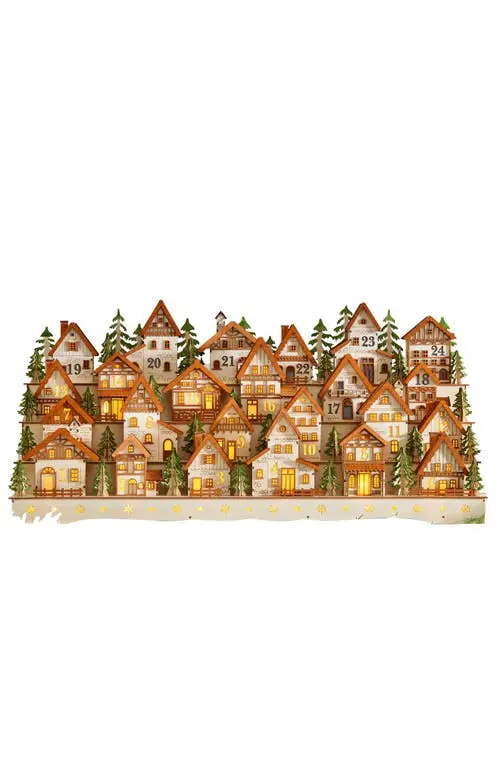 BALSAM HILL Lit Wooden Alpine Village Advent Calendar - Natural