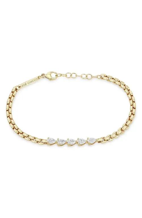 Zoe Chicco Diamond Pear Box Chain Bracelet - 14k Yellow Gold