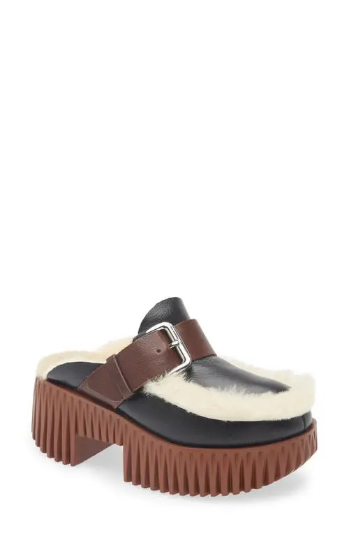 4CCCCEES Genuine Shearling Platform Clogs - Oreo
