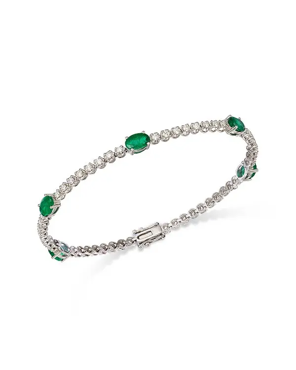 Bloomingdale'S Gemstone And Diamond Bracelet In 14k White Gold - Emerald/white