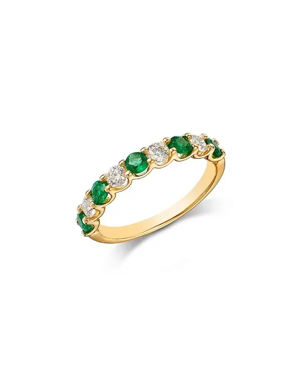 Bloomingdale'S 14k Yellow Gold Gemstone And Diamond Band Ring - Emerald/gold
