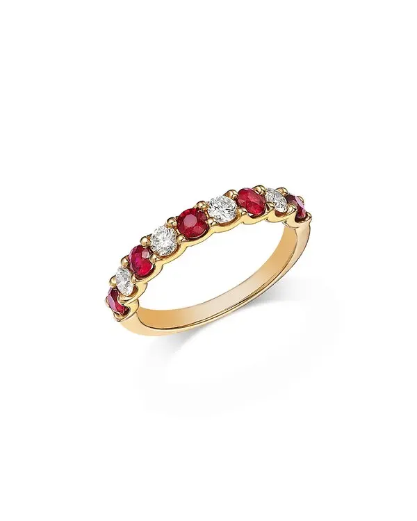 Bloomingdale'S 14k Yellow Gold Gemstone And Diamond Band Ring - Ruby/gold