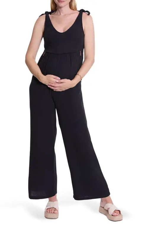 CACHE COEUR Organic Cotton Gauze Maternity/nursing Jumpsuit - Black