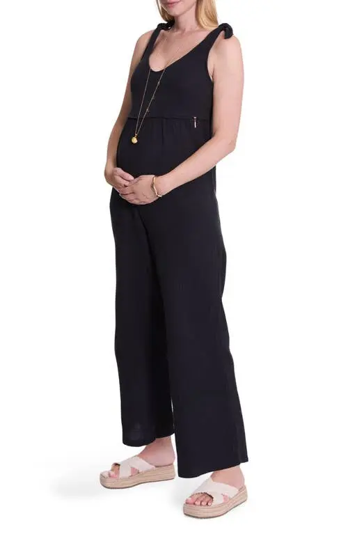 CACHE COEUR Organic Cotton Gauze Maternity/nursing Jumpsuit - Black