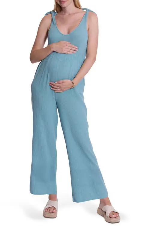 CACHE COEUR Organic Cotton Gauze Maternity/nursing Jumpsuit - Ocean