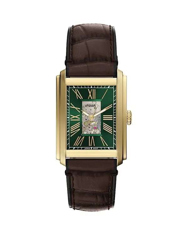 Fossil Carraway Automatic Croc-embossed Leather Watch - Green/brown