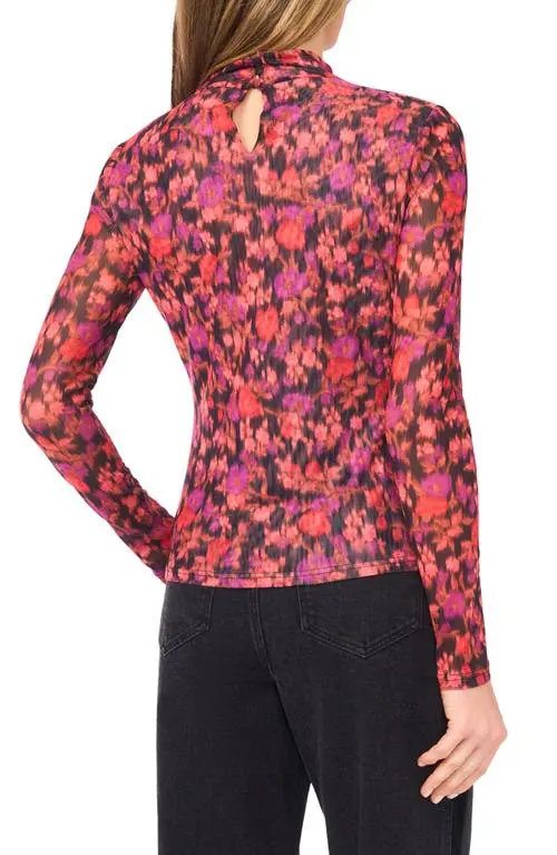 CECE DUPRAZ Floral Mesh Mock Neck Top