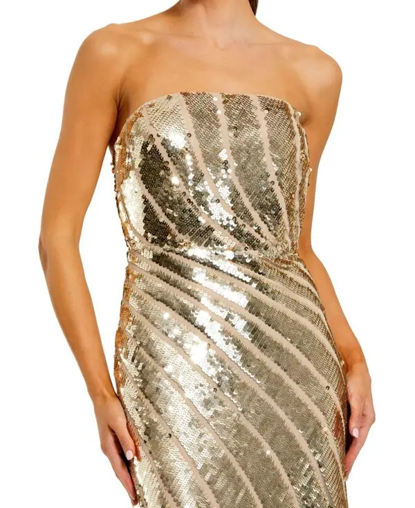 gold sequin mesh dress Gold Sequin One Shoulder Mesh Dress with Slit Large main image 0