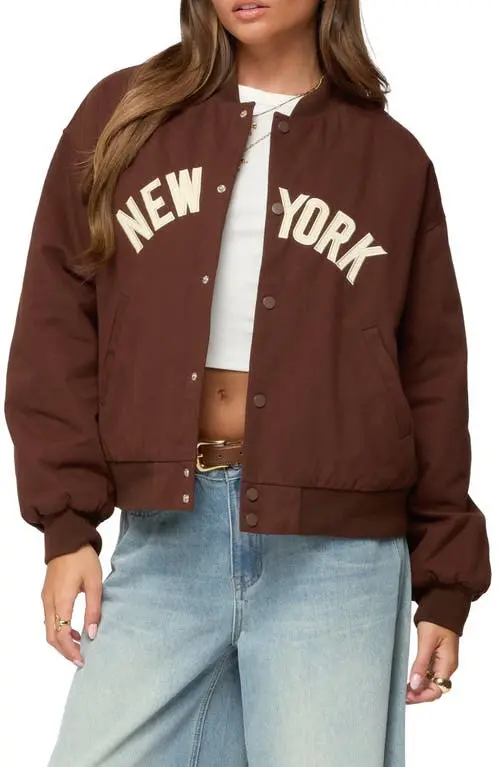 EDIKTED Oversize Cotton Bomber Jacket - Brown