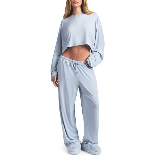 SKIMS Crop Top & Pants Pajamas - Zen Blue