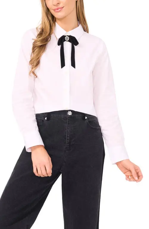 CECE DUPRAZ Cotton Button-up Shirt With Velvet Bow