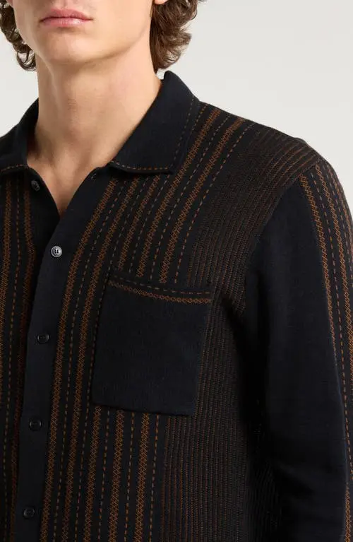 PERCIVAL Appendix Knit Button-up Shirt - Black With Brown