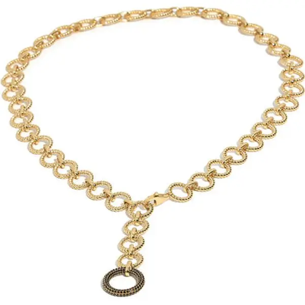 ZARUX Circle Link Necklace With Moissanite Stone - Yellow Gold