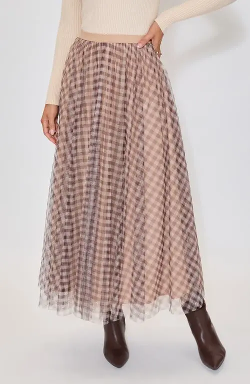 VICI Gingham Mesh Overlay Maxi Skirt