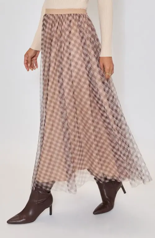 VICI Gingham Mesh Overlay Maxi Skirt
