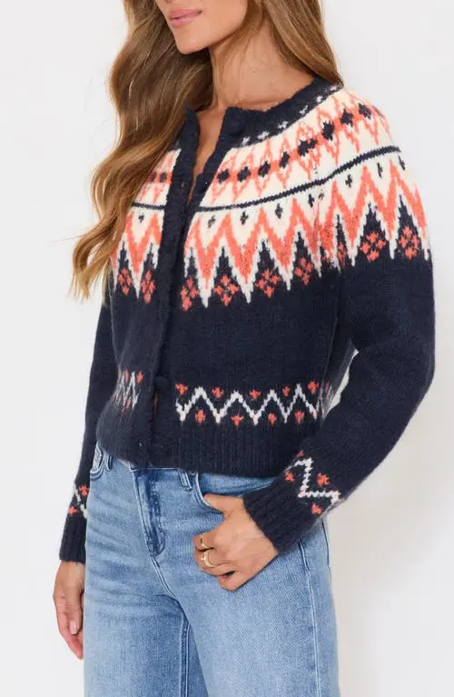 VICI Fair Isle Cardigan - Navy/orange