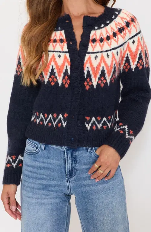 VICI Fair Isle Cardigan - Navy/orange