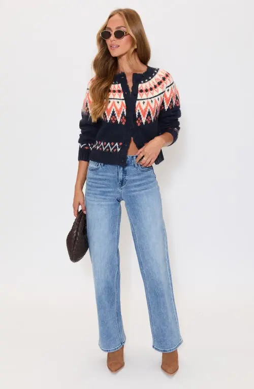 VICI Fair Isle Cardigan - Navy/orange