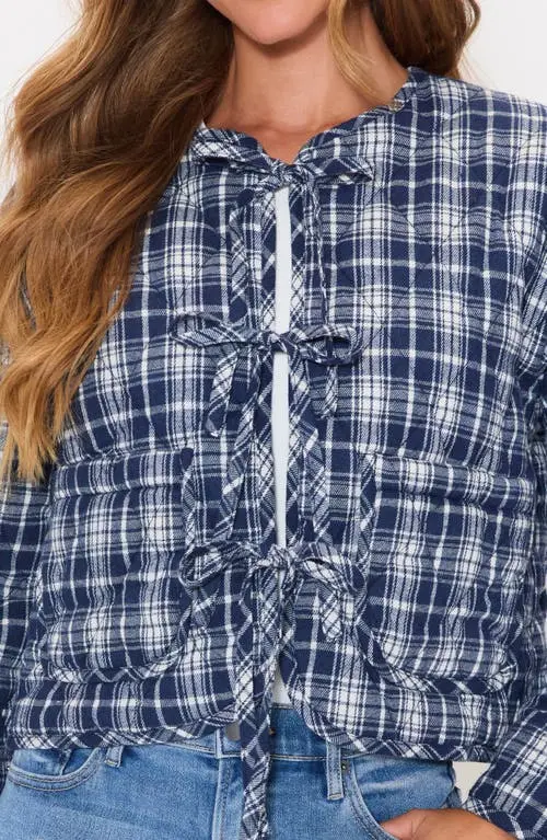 VICI Quilted Plaid Tie Front Jacket