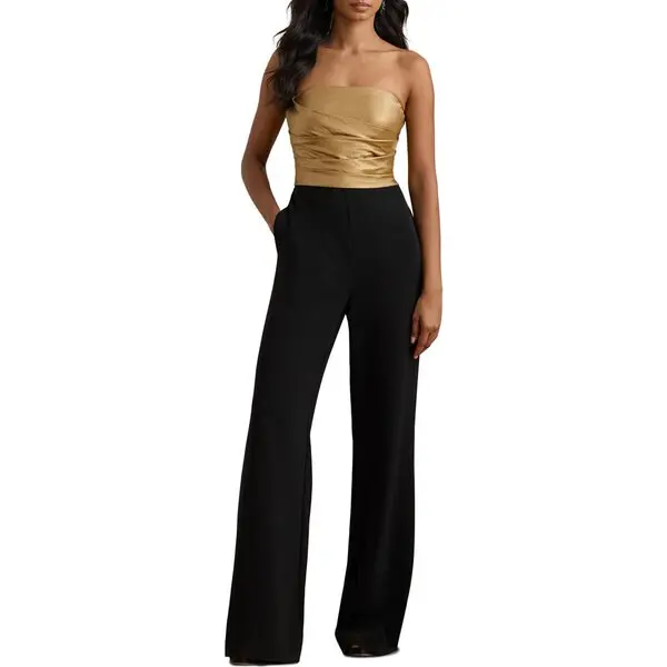 Ralph Lauren Strapless Double Crepe Top - Black/relic Gold Metallic