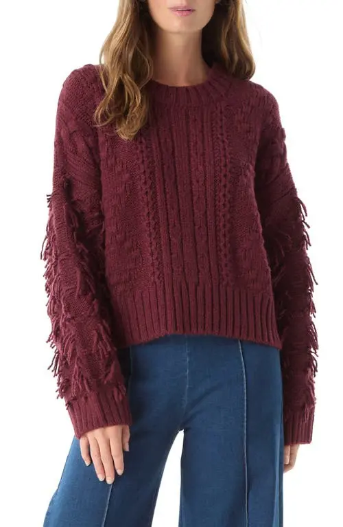DO BY DEE OCLEPPO Cassia Fringe Cable Sweater - Maroon Banner