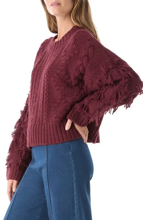 DO BY DEE OCLEPPO Cassia Fringe Cable Sweater - Maroon Banner