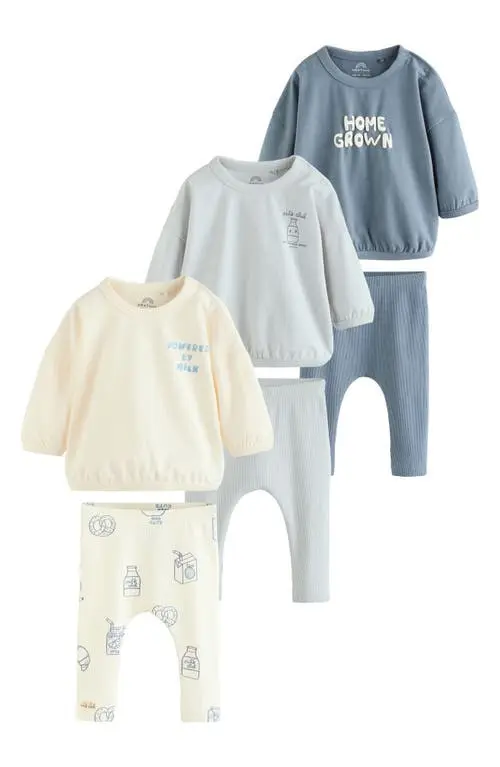 NEXT 6-pack Assorted Long Sleeve Cotton T-shirt & Leggings Set - Blue