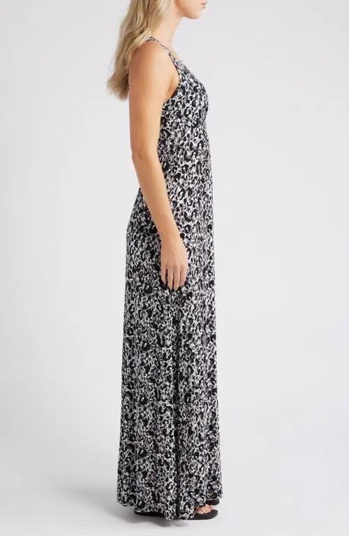 Loveappella Empire Waist Leopard Print Maxi Dress - Gray/black