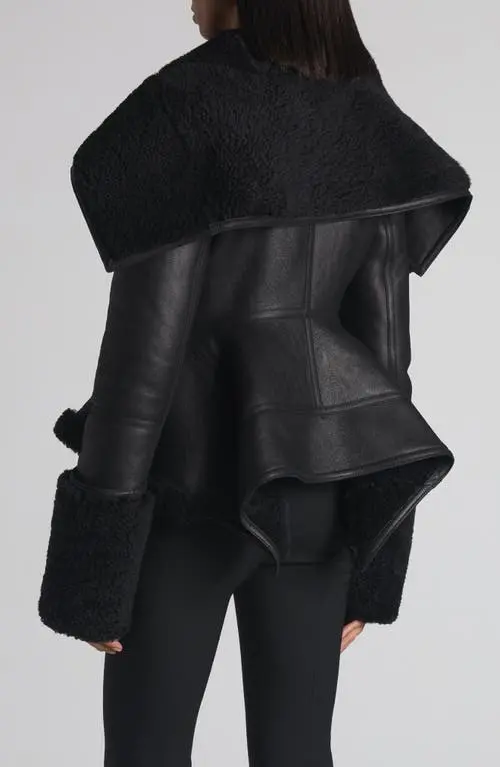 Alexander McQueen Oversized Collar Shearling Moto Jacket