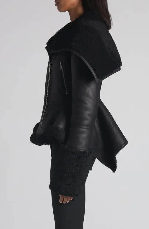 Alexander McQueen Oversized Collar Shearling Moto Jacket