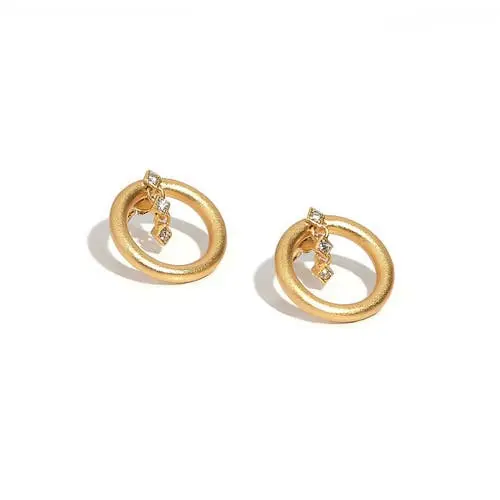 ZARUX Hoop Earrings With Cz Stones - Yellow Gold